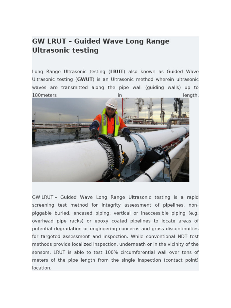 GW LRUT - Guided Wave Long Range Ultrasonic Testing | PDF | Pipe (Fluid ...