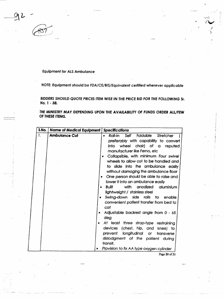 ALS Checklist NHAI | PDF | Ambulance
