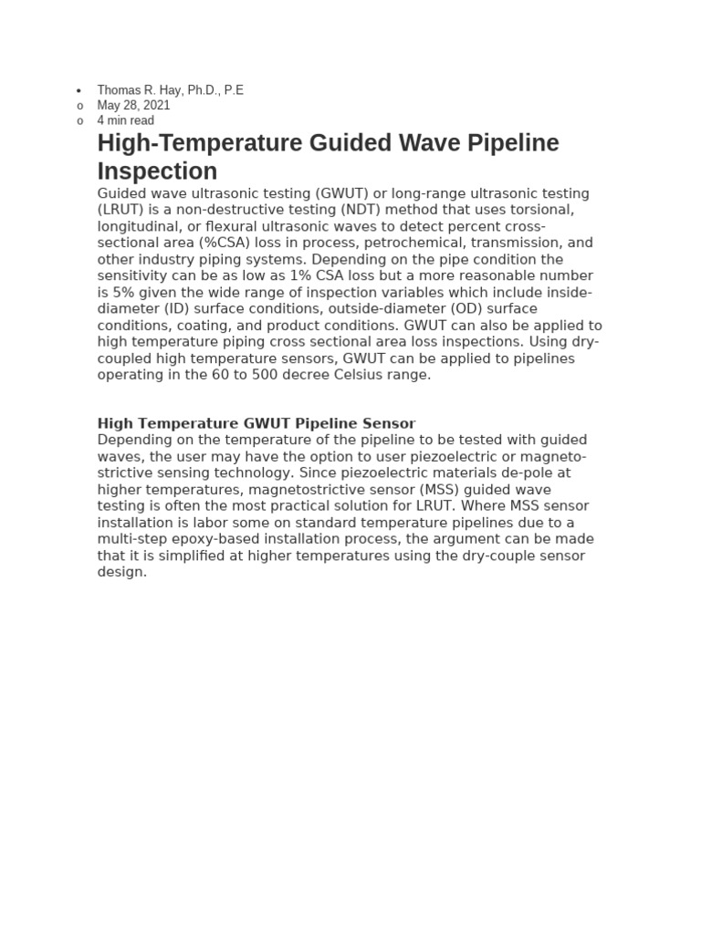 High-Temperature Guided Wave Pipeline Inspection | PDF | Pipe (Fluid ...