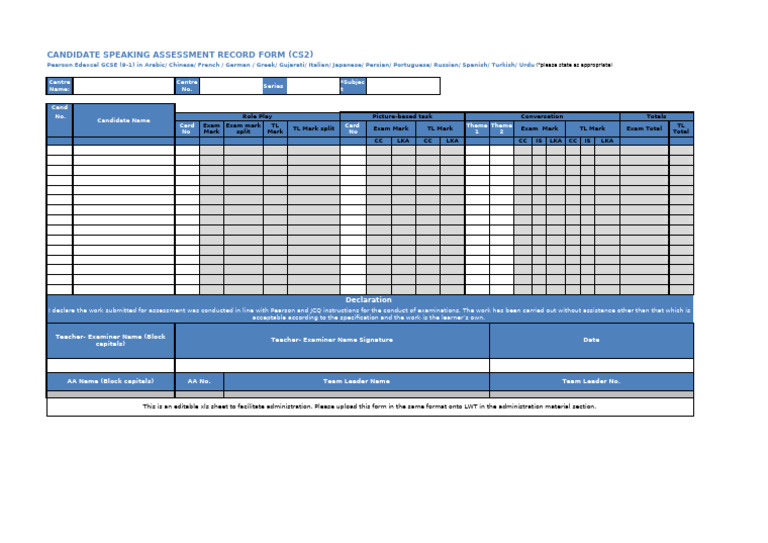 Edexcel CS2 Speaking Assessment Form | PDF | Educational Assessment And ...