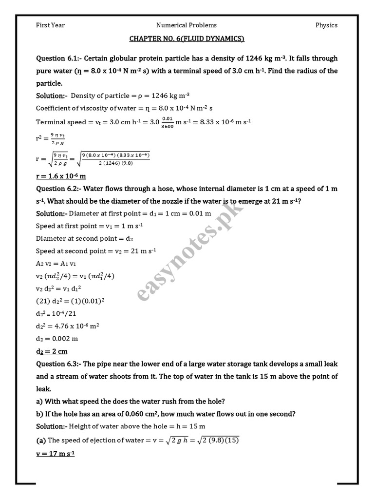 1st Year Physics Chapter 6 Solved Numericals Notes | PDF | Pressure | Gases