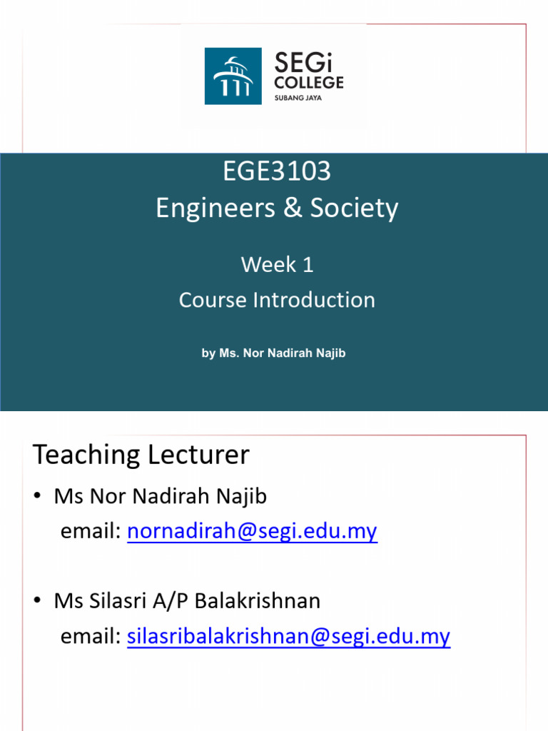 EGE3103 Lecture 1 - Course Introduction | PDF | Occupational Safety And Health | Engineering
