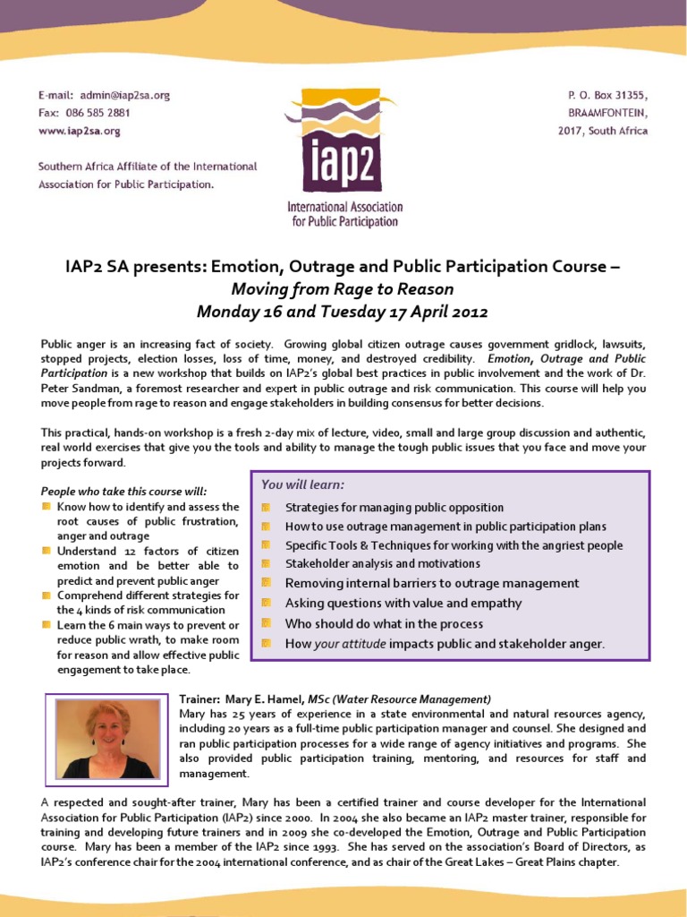 IAP2 SA EOP2 Training CPT 2012 | PDF | Anger | Public Participation