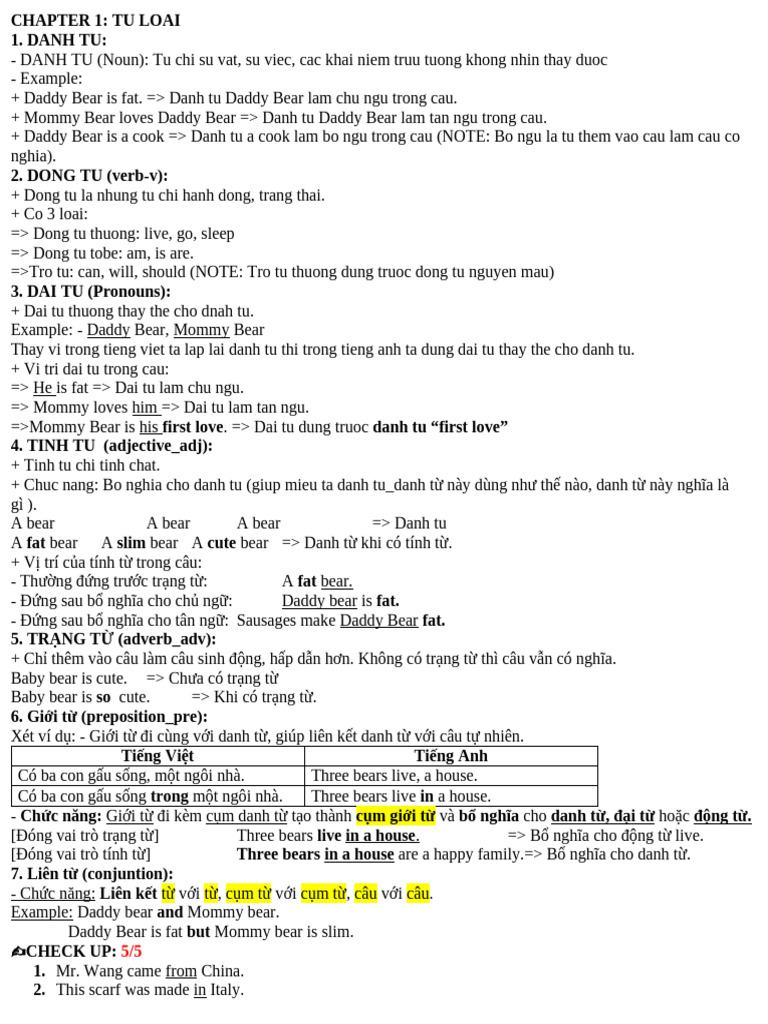 Lesson 1 - Danh T, Đ NG T, TR NG T, Tính T | PDF