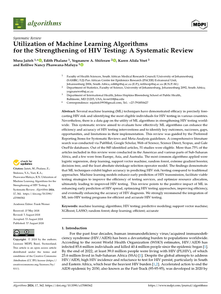 Algorithms 17 00362 v2 | PDF | Machine Learning | Systematic Review