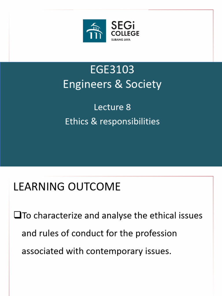 EGE3103 Lecture 8 - Ethics & Responsibilities | PDF | Conflict Of ...
