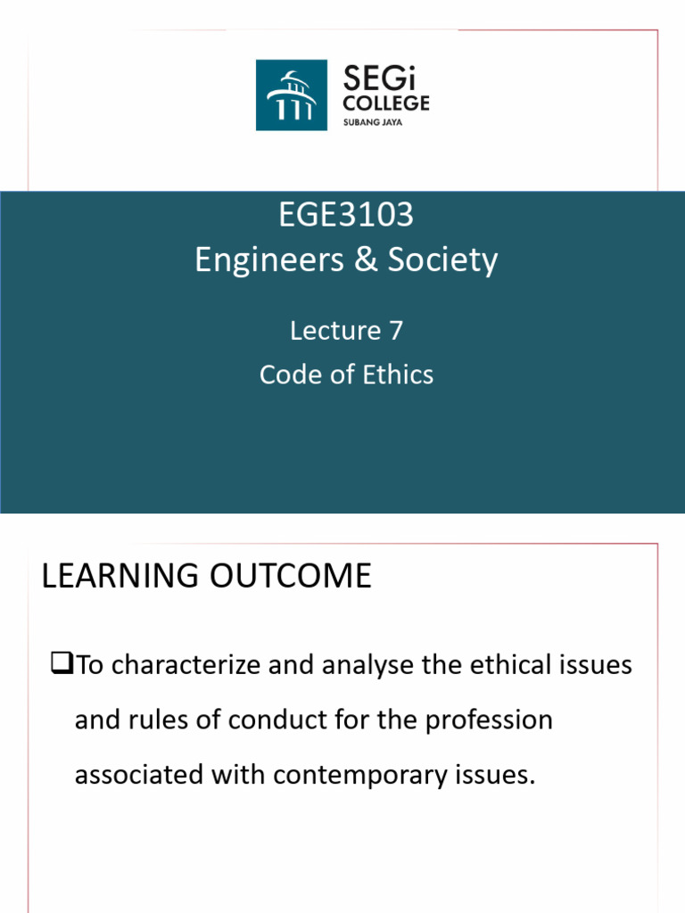 EGE3103 Lecture 7 - Code of Ethics | PDF | Profession | Software