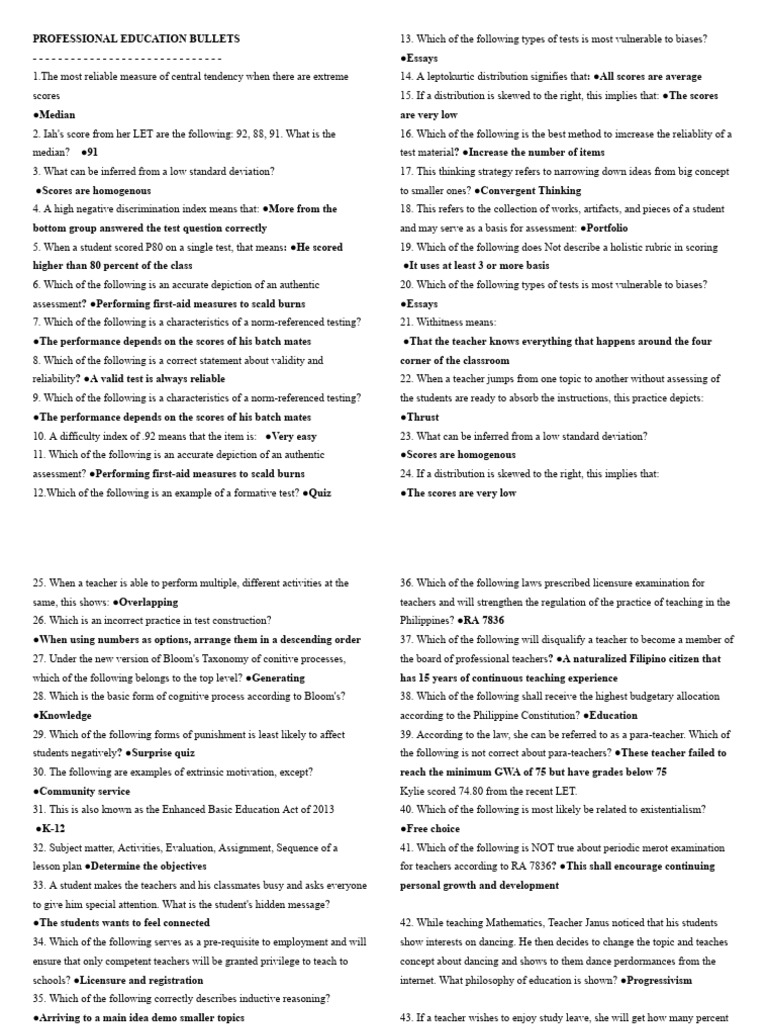 Professional Education Bullets | PDF | Cognitive Science | Behavioural ...