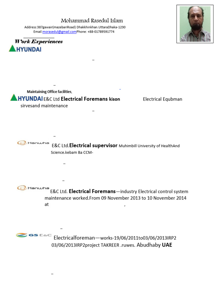 Total Expertise For Electrical Curriculum Vitae 1 | PDF | Electrical Equipment | Electricity