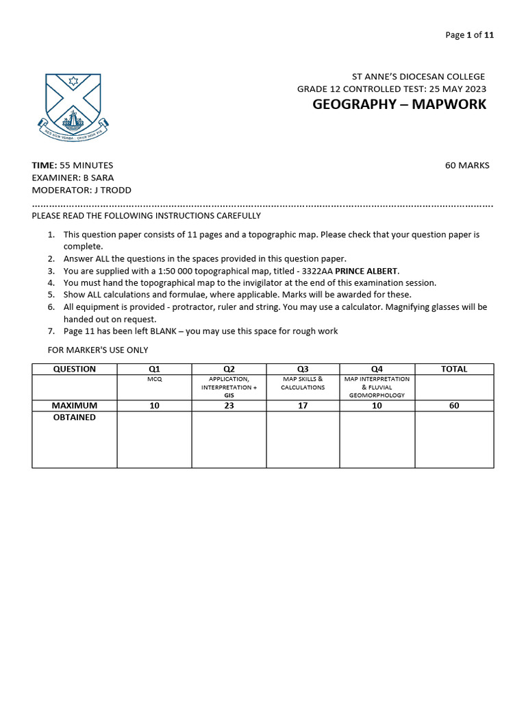 Prince Albert Geography Test Overview | PDF | Contour Line | Rock (Geology)