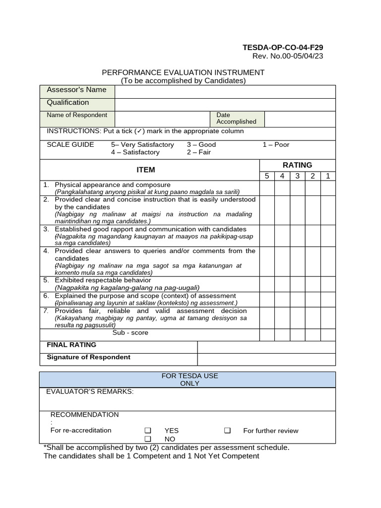 New Performance Evaluation Instrument Proceedings For Assessor | PDF
