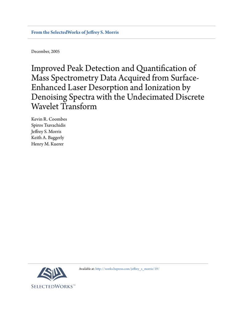 文献 2005 Coombes-Improved peak detection and quantification of mass spectrometry data acquired ...