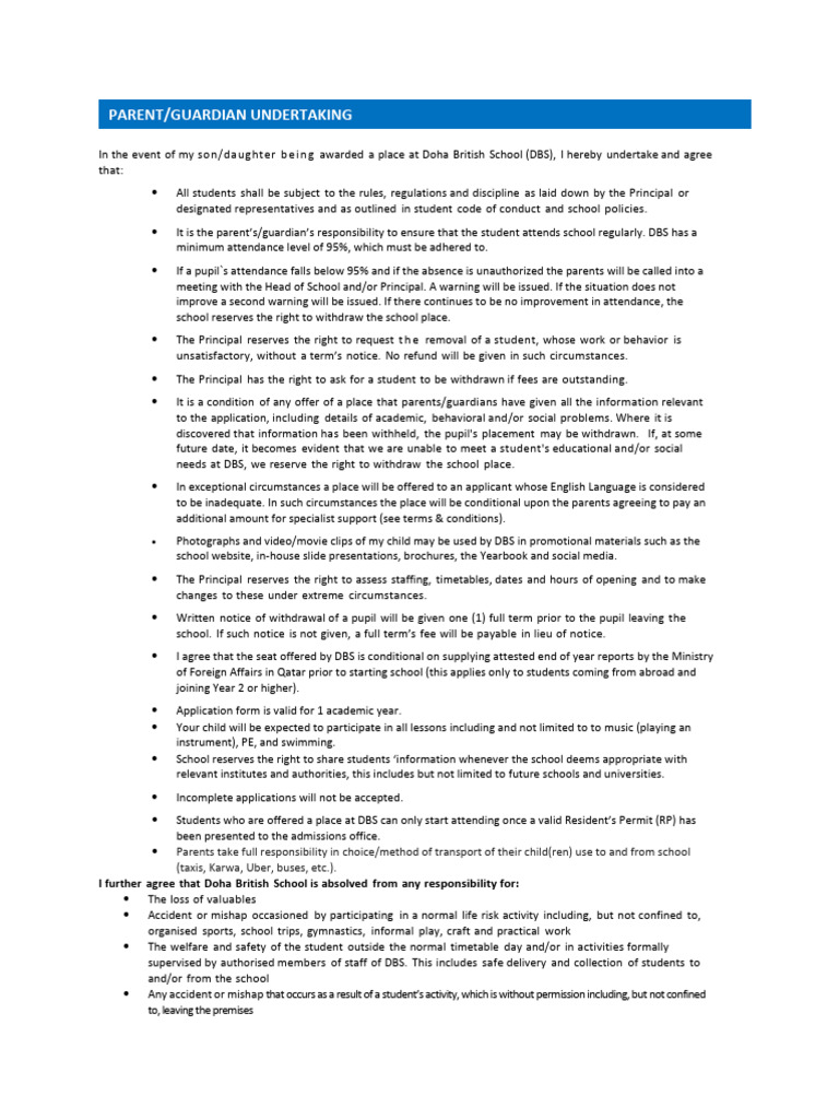 Parent Guardian Undertaking | PDF