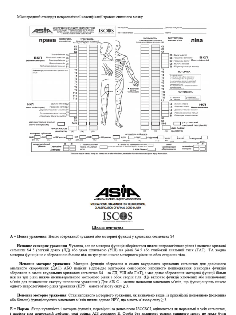 Шкала порушень ASIA (AIS) . | PDF