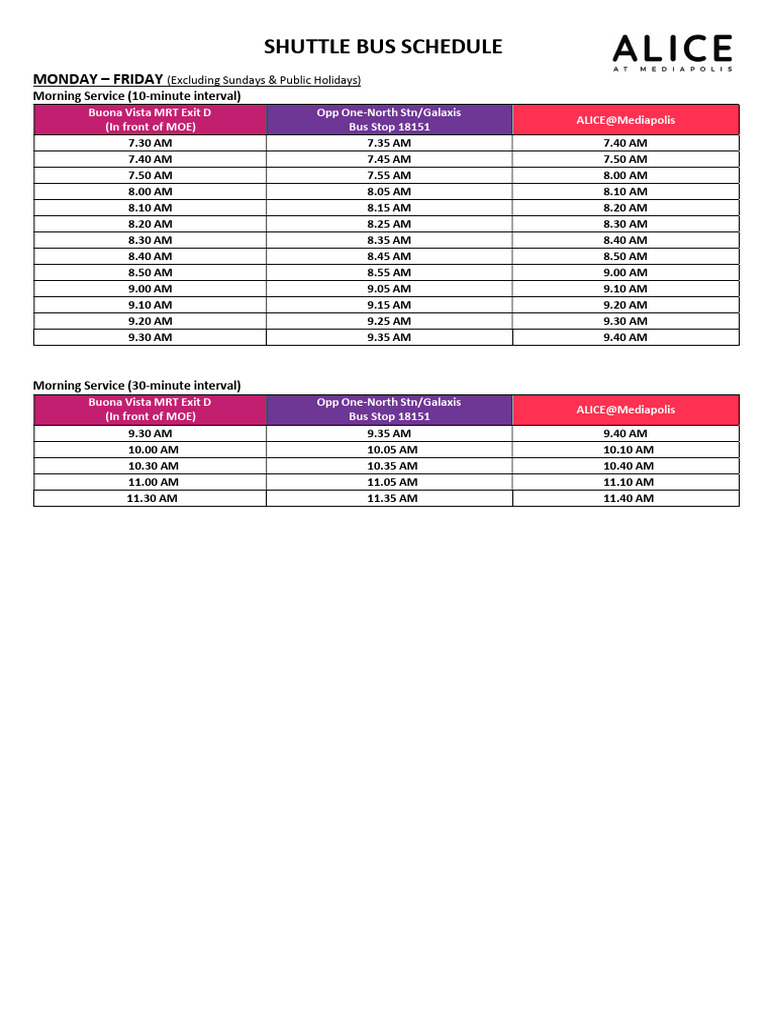 Alice@Mediapolis Shuttle Schedule | PDF