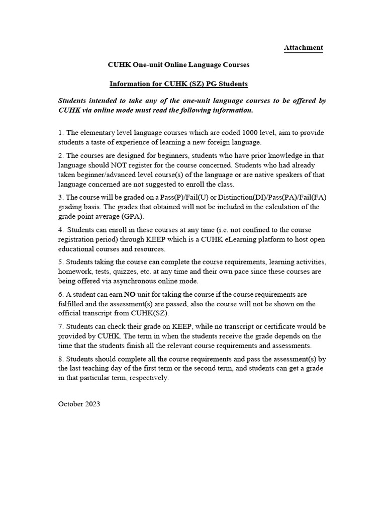 Attachment#2 Information for CUHK(SZ) PG Students on CUHK Online ...