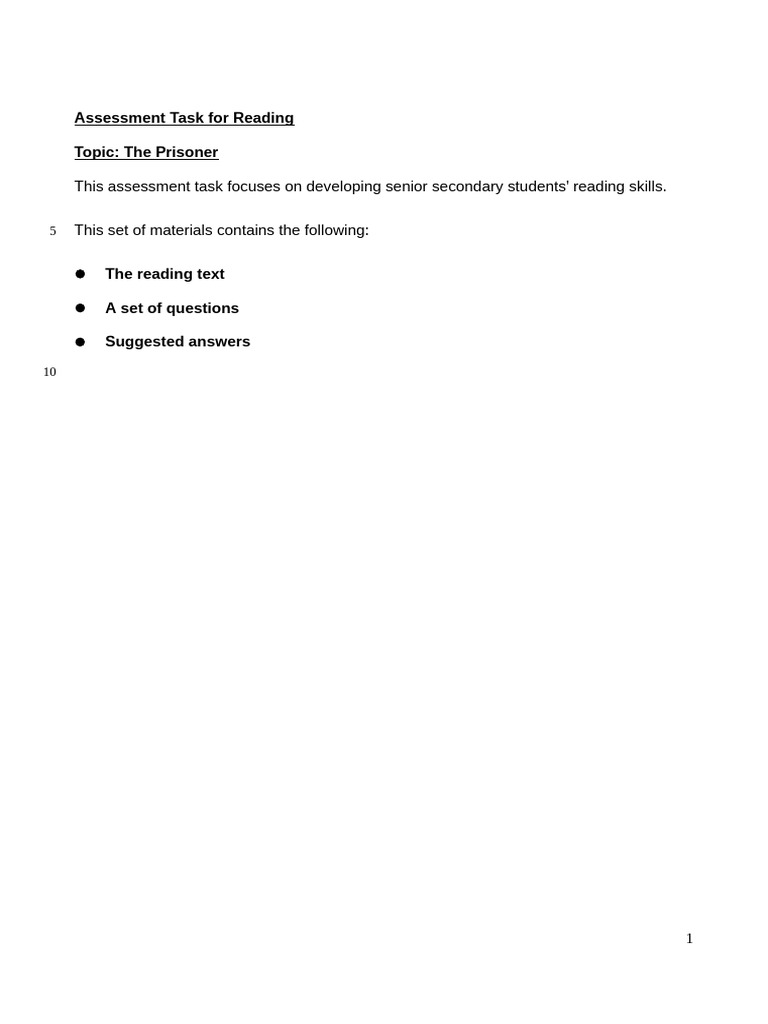 Reading Assessment: "The Prisoner" Analysis | PDF