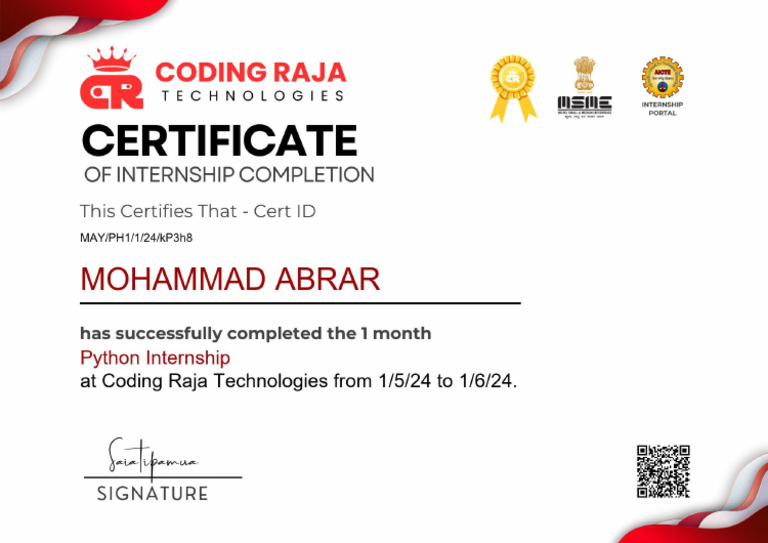 Mohammad Abrar Certificate | PDF
