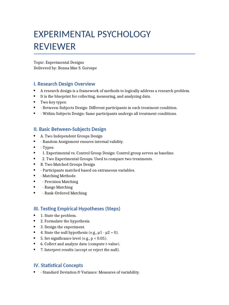 Experimental Designs in Psychology | PDF | Experiment | Hypothesis