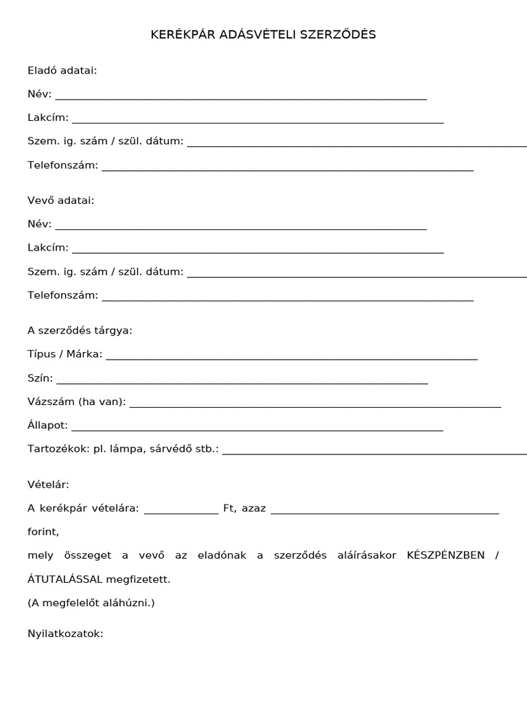 Kerekpar Adasveteli Szerzodes | PDF