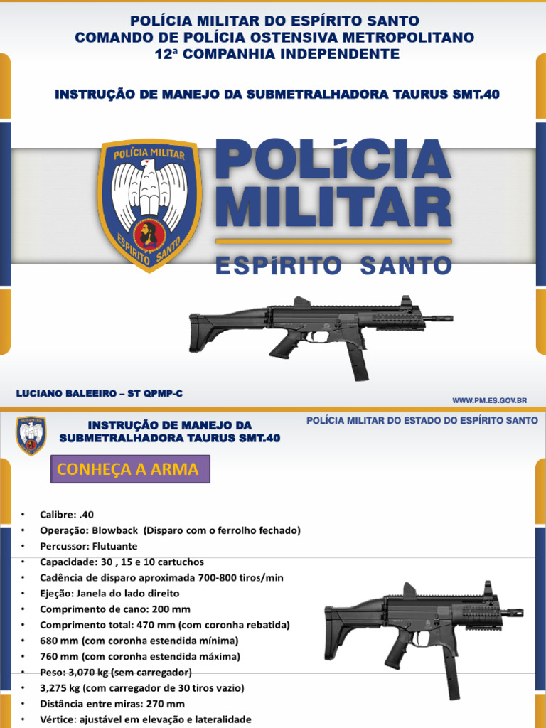 Pmes Submetralhadora Taurus - SMT.40 | PDF | Componentes | Projéteis