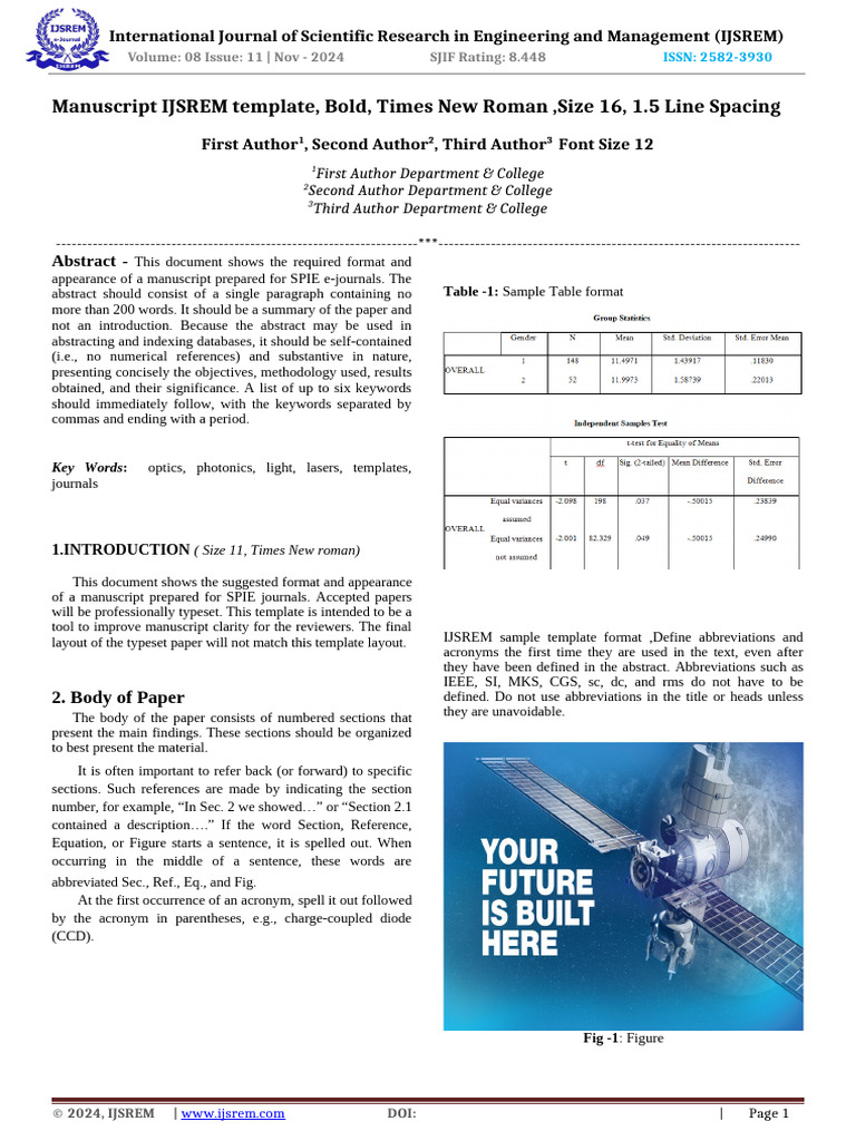 IJSREM Manuscript Template | PDF | Page Layout | Written Communication