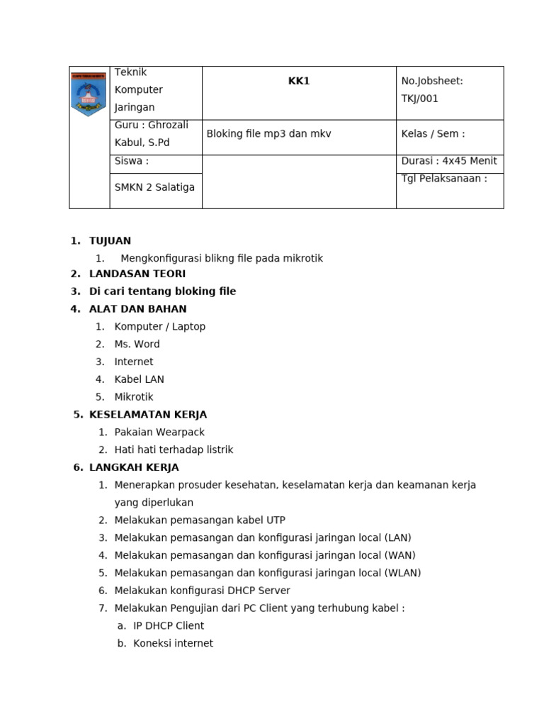 jobsheet bloking file | PDF