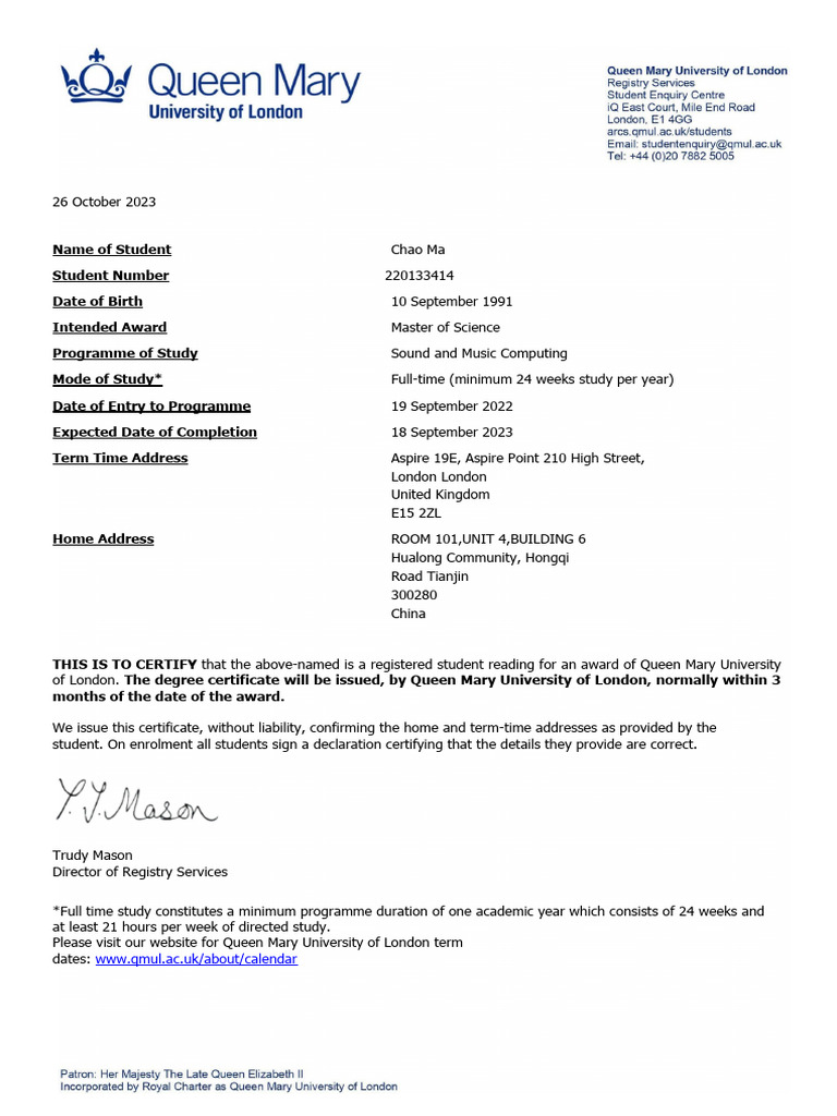 Chao Ma - Reference Letter | PDF