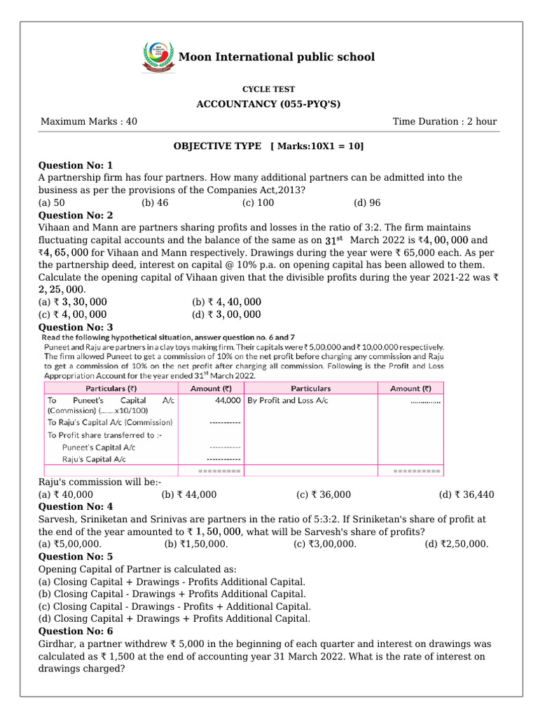 Accountancy (055-Pyq's) (20 - 04 - 2025) | PDF | Partnership | Interest