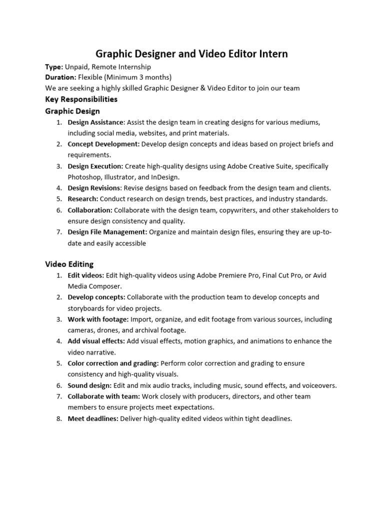 Remote Graphic Design & Video Editing Internship | PDF | Graphic Design ...