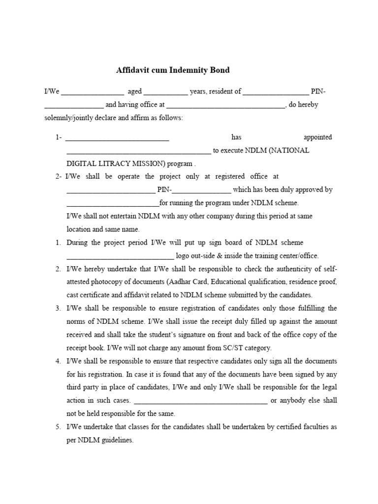 Affidavit cum Indemnity Bond | PDF | Indemnity | Breach Of Contract