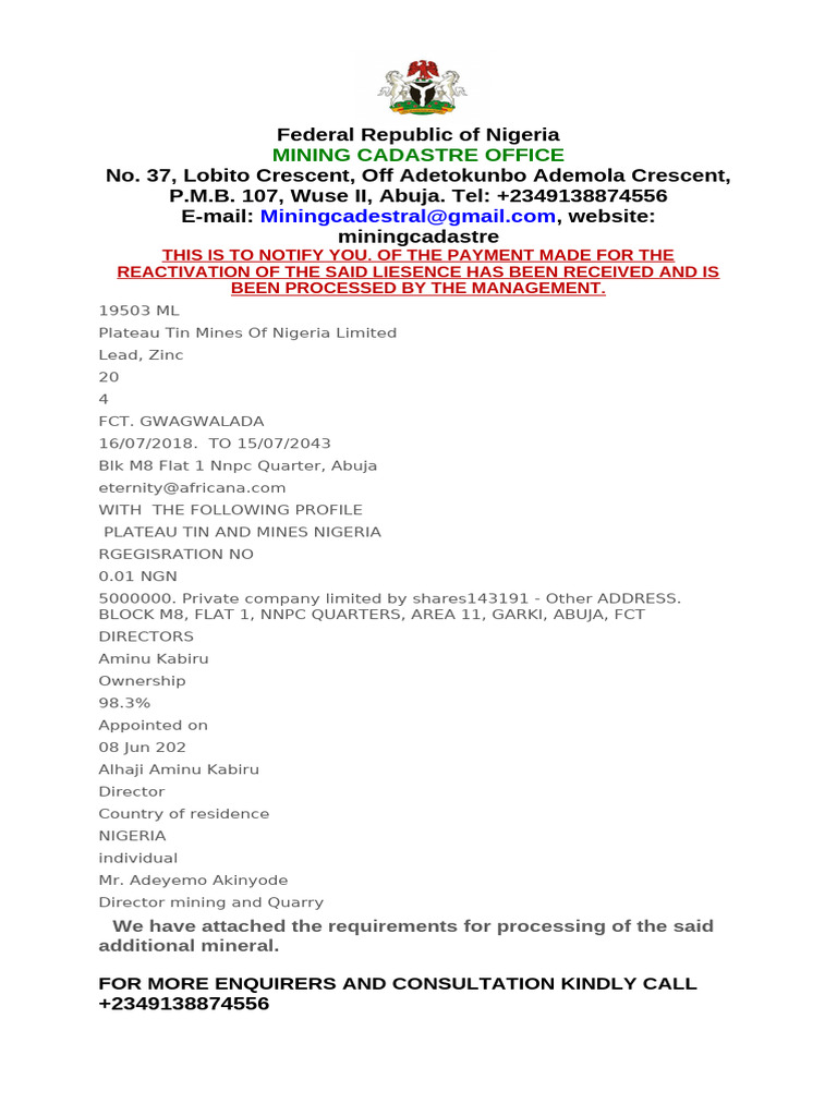 Valid Mineral Titles As at 31st December, 2023 | PDF