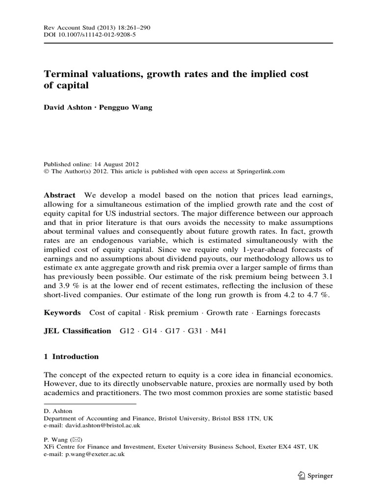 Terminal Valuations, Growth Rates and The Implied Cost of Capital | PDF ...