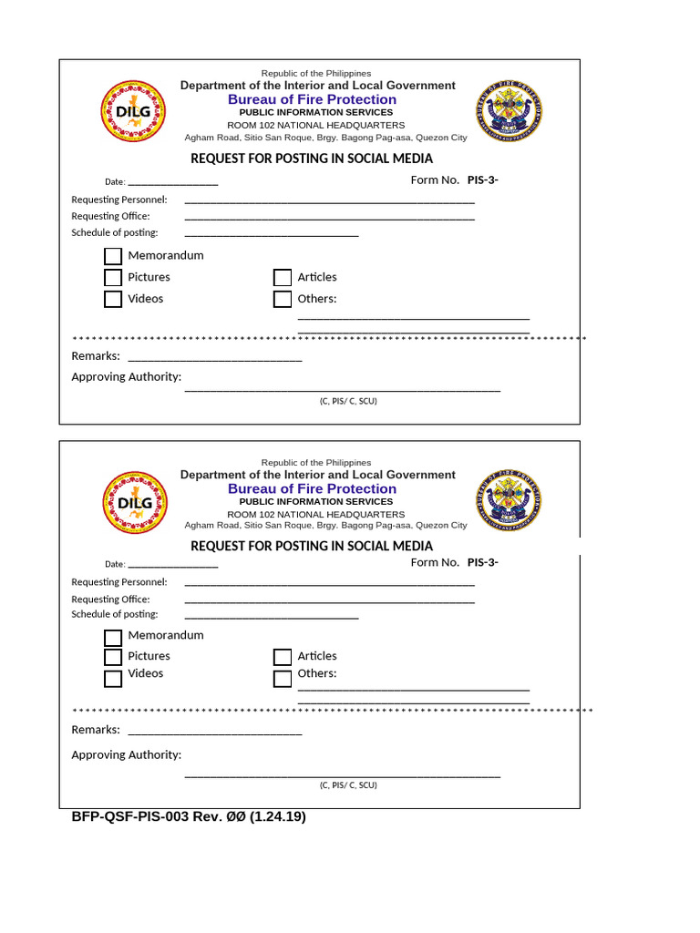 PIS 3F Request For Posting in Social Media Rev00 | PDF | Local Government | Economy Of The ...