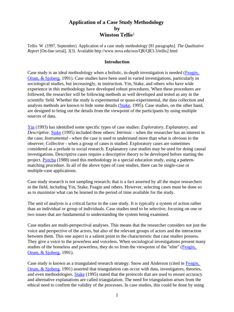 Application of A Case Study Methodology | PDF | Case Study | Methodology