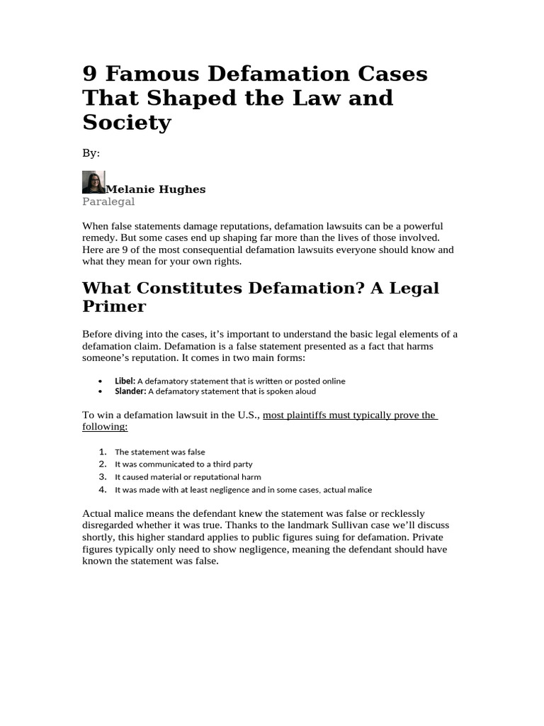 9 Landmark Defamation Cases Explained | PDF | Defamation | New York ...