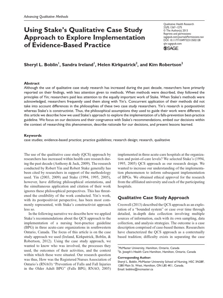 Utiliser L'approche Par Étude de Cas Qualitative de Stake Pour Explorer La Mise en Œuvre D'une ...