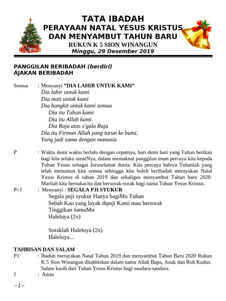 TATA IBADAH NATAL RUKUN K 5 SION WINANGUNdocx | PDF