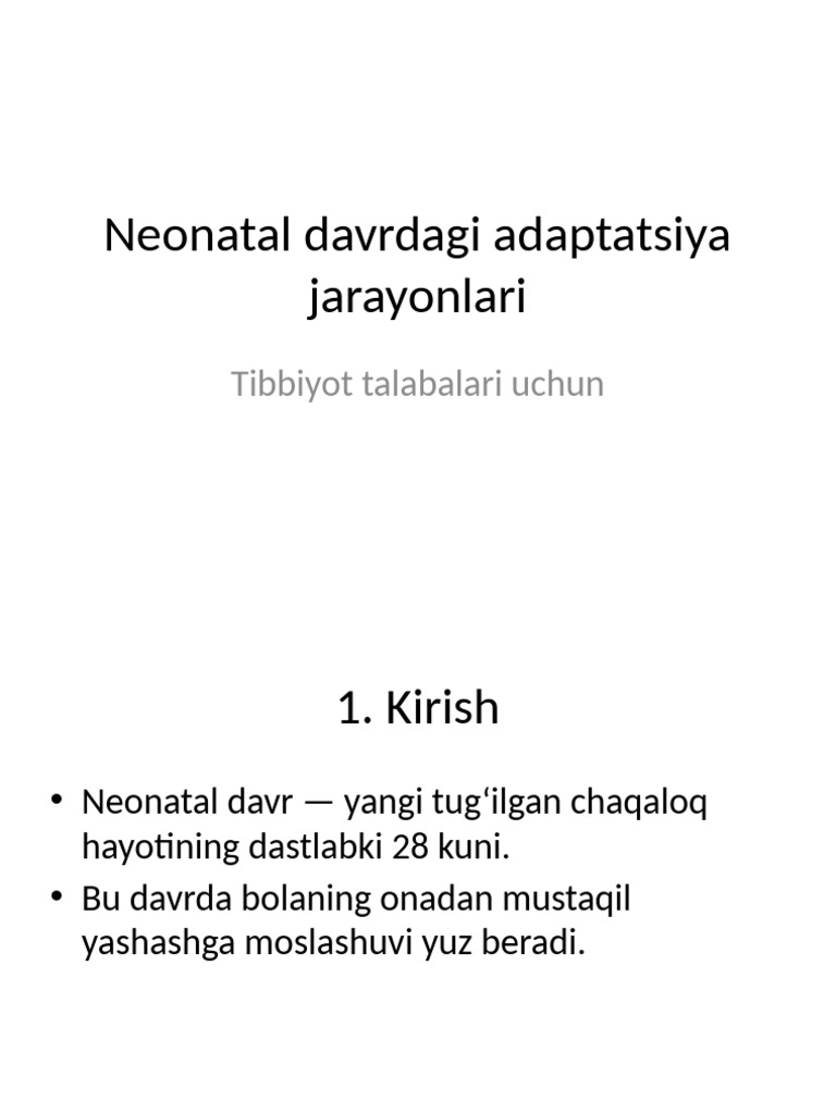 Neonatal Adaptatsiya Slayd | PDF