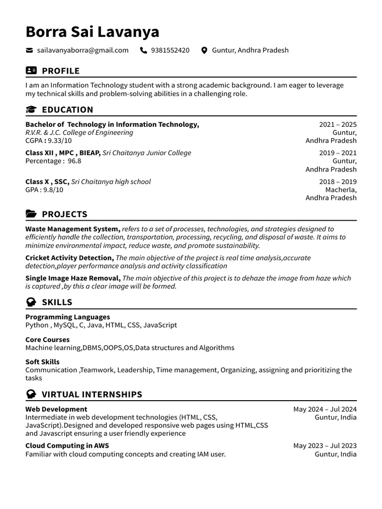 Borra-Sai-Lavanya-FlowCV-Resume-20250212 | PDF | Web Development | Computing