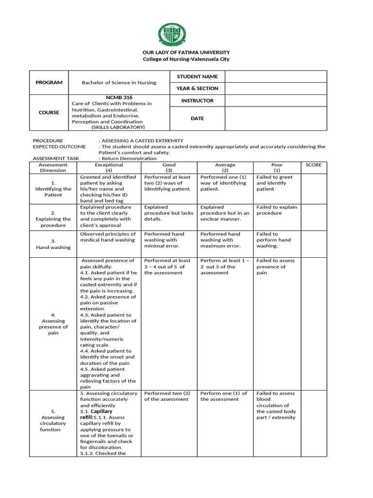 Assessing A Casted Extremity | PDF | Paresthesia | Pain