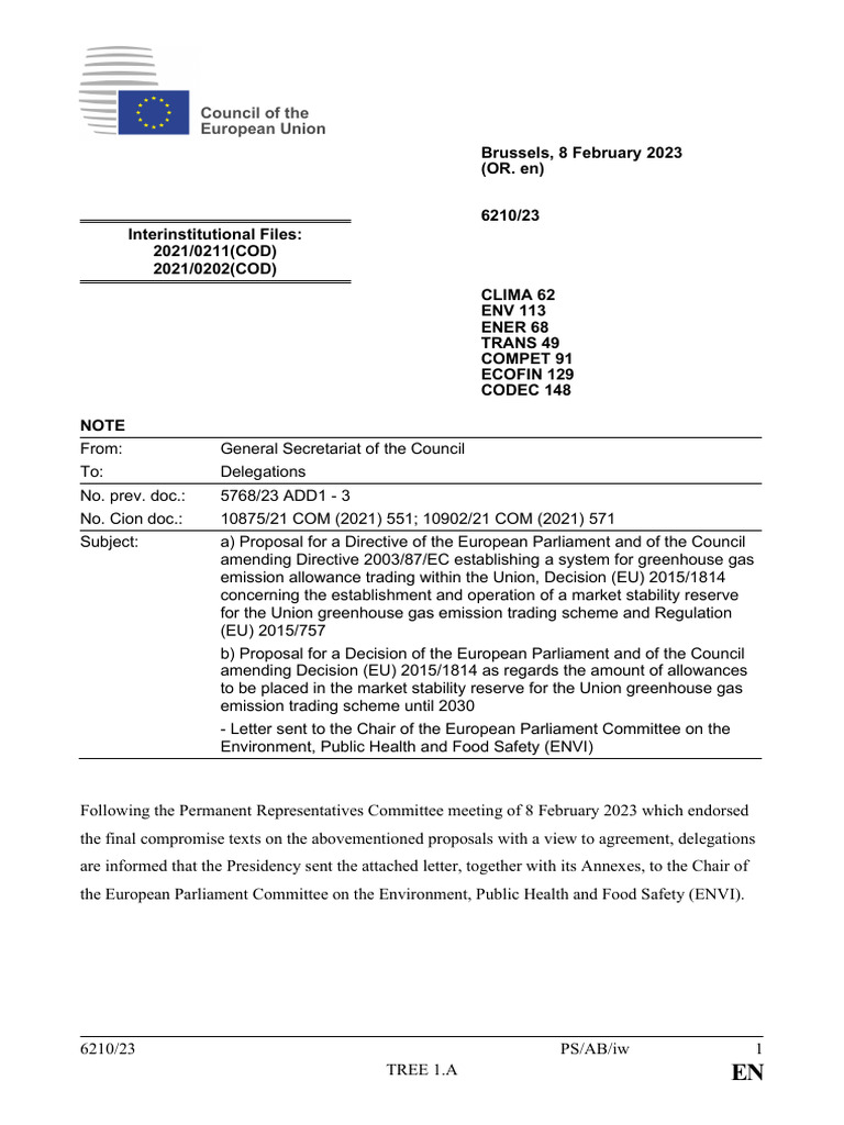 Ditettiva ETS-MRV-ST-6210-2023-INIT - en | PDF | Climate Change | United Nations Framework ...