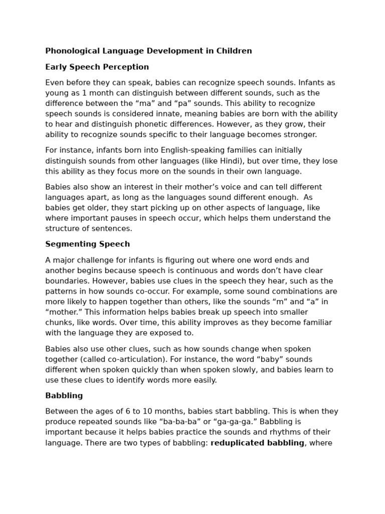 Phonological Development of Language in Children | PDF | Speech ...