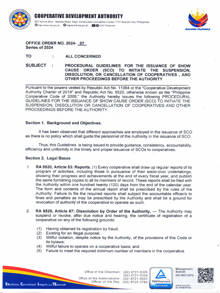 OO-2024-07-PROCEDURAL GUIDELINES ON THE ISSUANCE OF SHOW CAUSE ORDER(SCO) | PDF