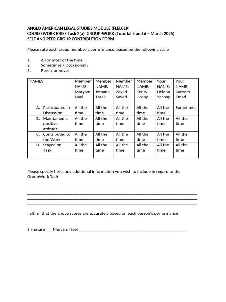 AALS - Groupwork Contribution Form (Amended) | PDF