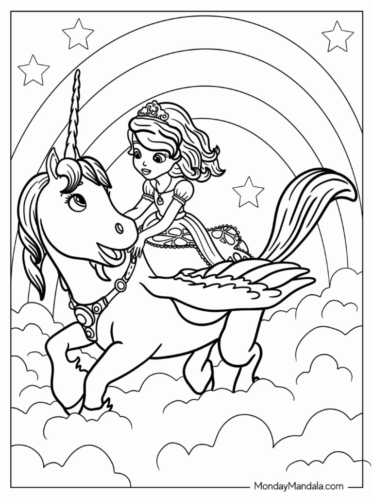 Princess Sofia Riding Skye in The Clouds Coloring Sheet | PDF