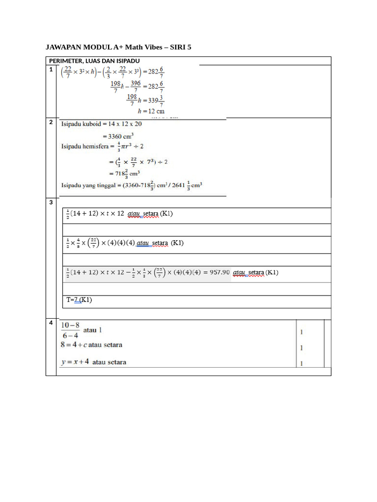 JAWAPAN MODUL A+ MATH VIBES SIRI 5 | PDF