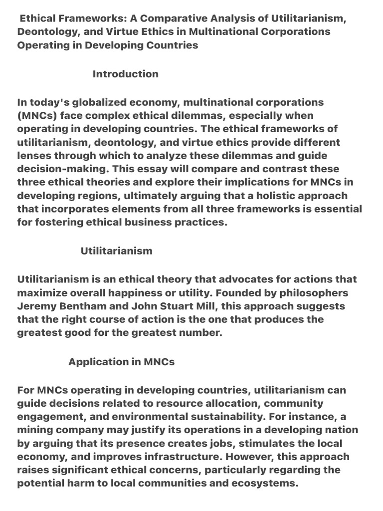 Ethical Frameworks: A Comparative Analysis of Utilitarianism ...