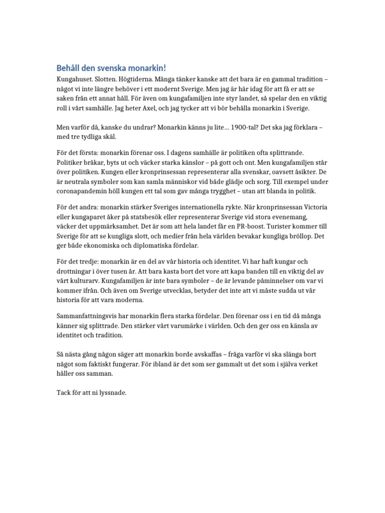 Behåll Den Svenska Monarkin | PDF