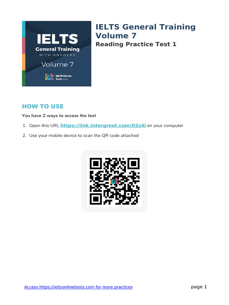 Ielts General Training Volume 7 - Reading Practice Test 1 v9 346339 ...